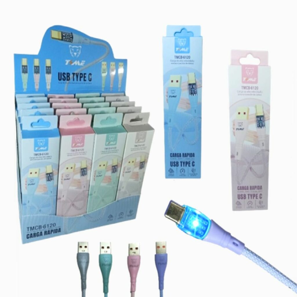 CABLE DE DATOS TIPO C 3.1A C/LUZ TIME TMCB-6120 PACK (20 UNDS) - Electro Store