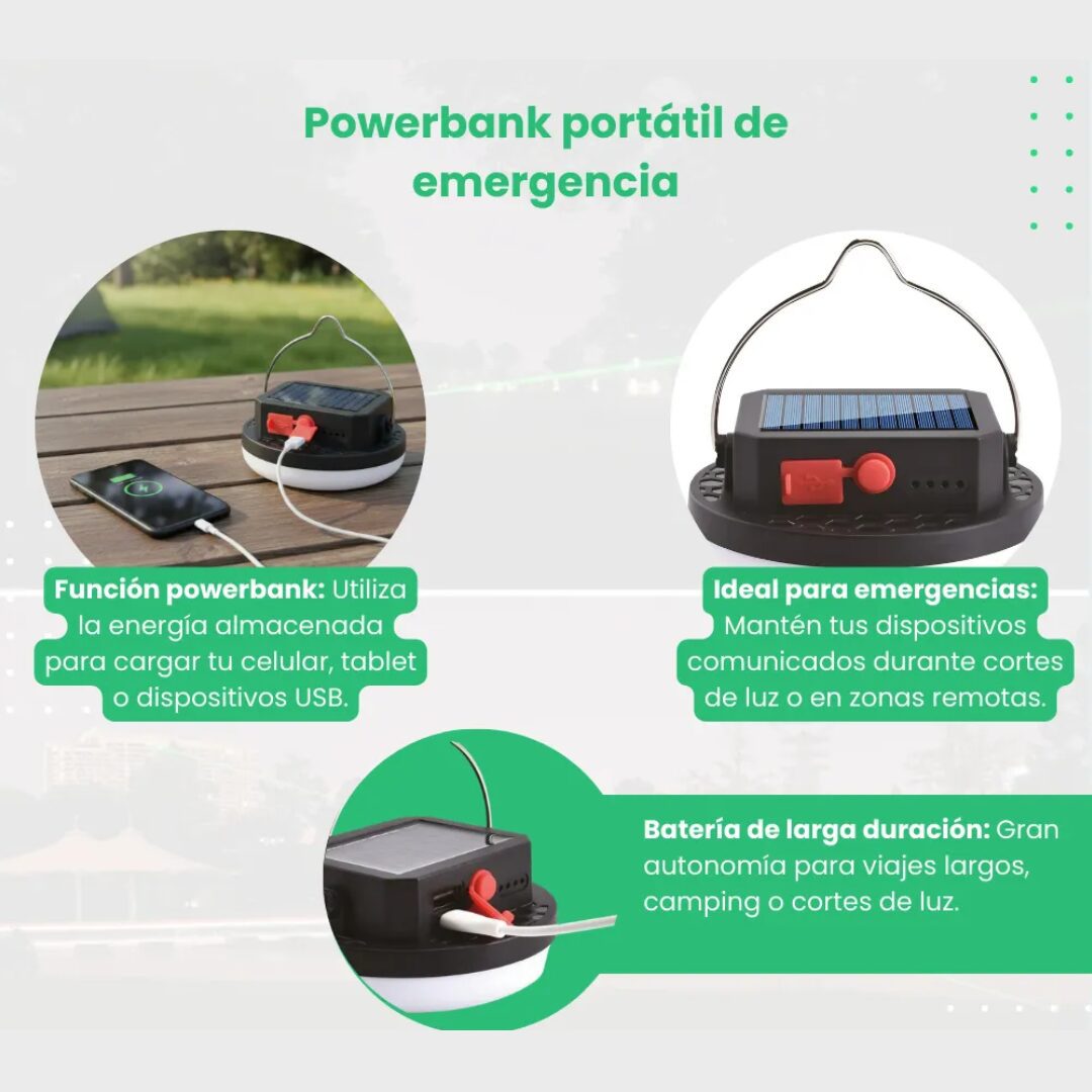 LAMPARA CAMPING SOLAR CON POWER BANK 10W AS-0528 - Electro Store
